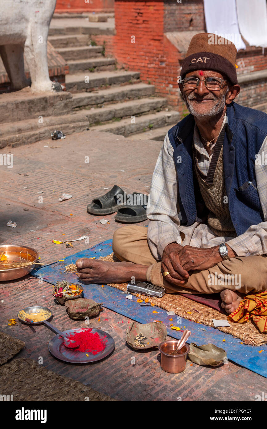 Nepal, Patan. Hindu Holy Man with Red Kumkuma Powder to Convey ...