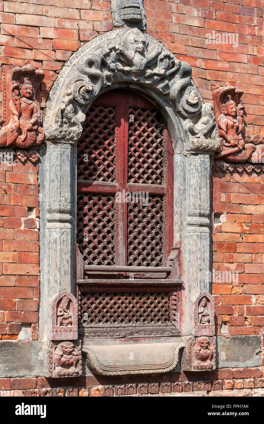 Nepal, Patan. Decorative Stone Carvings around House Window Stock Photo ...