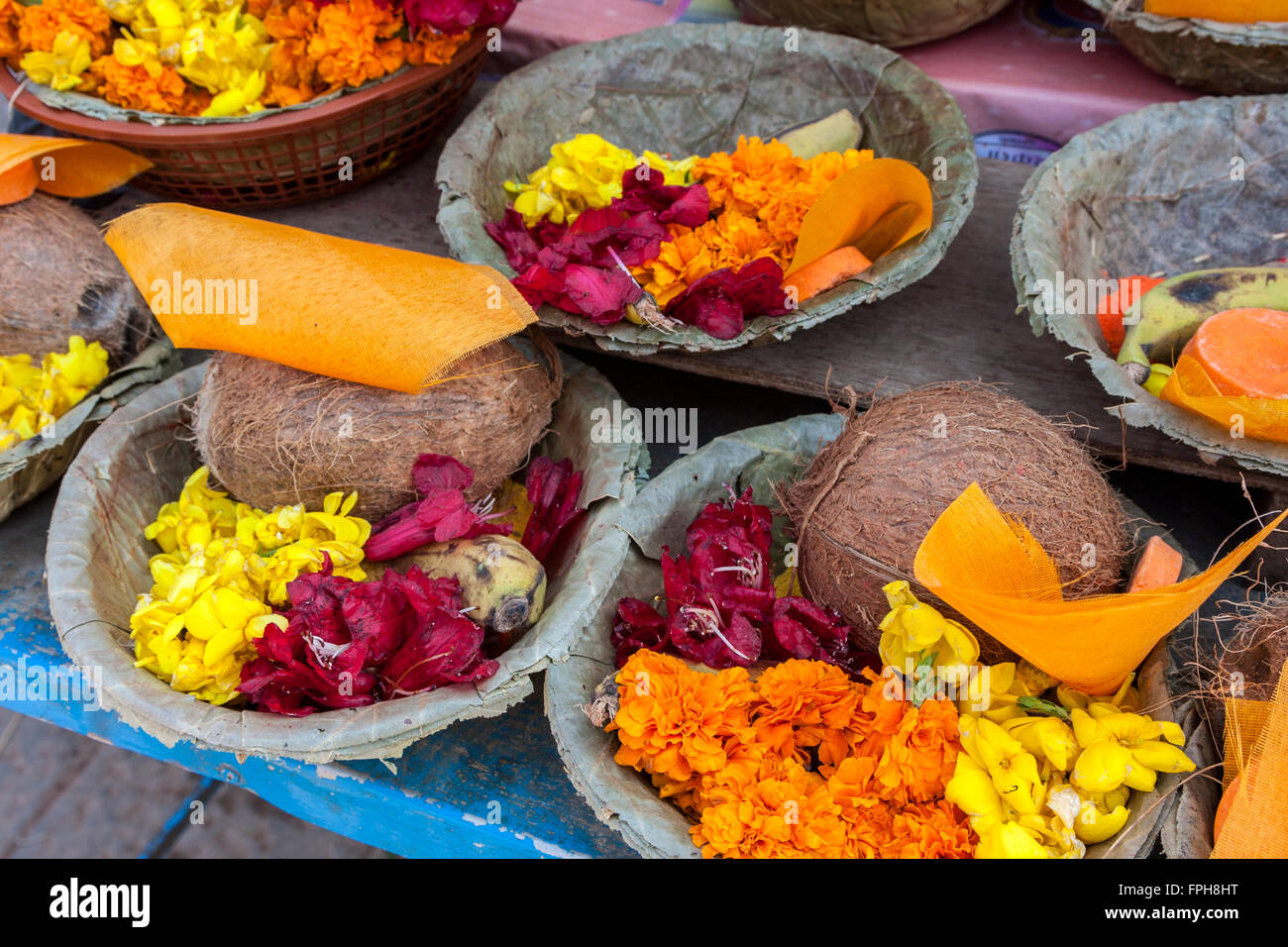 Nepal, Patan. Offering Baskets at a Hindu Temple Stock Photo - Alamy