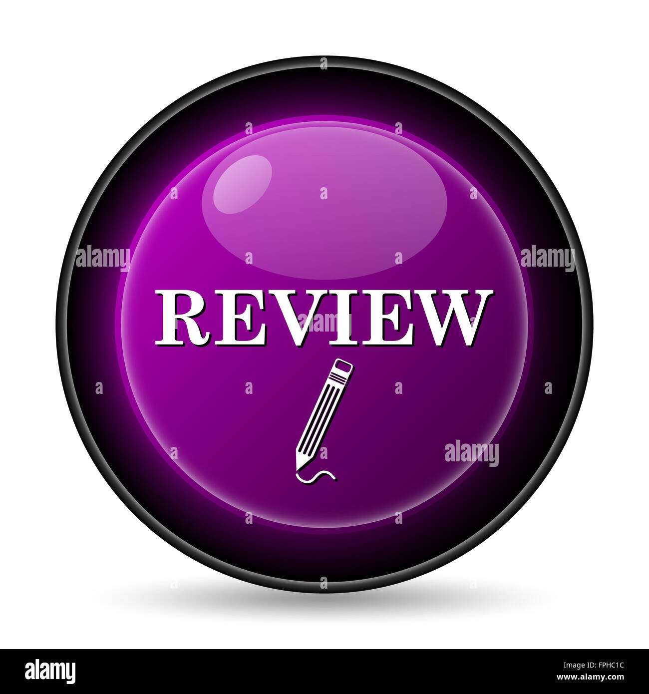 Review icon. Internet button on white background Stock Photo - Alamy