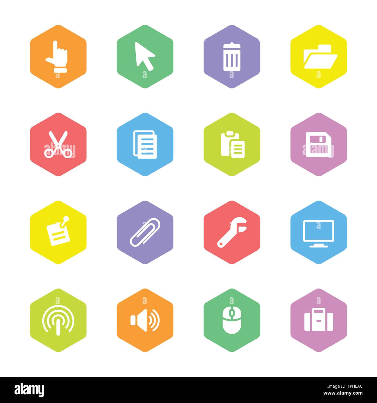 [EPS10] colorful flat computer and technology icon set with hexagon for web, UI, infographic and ...