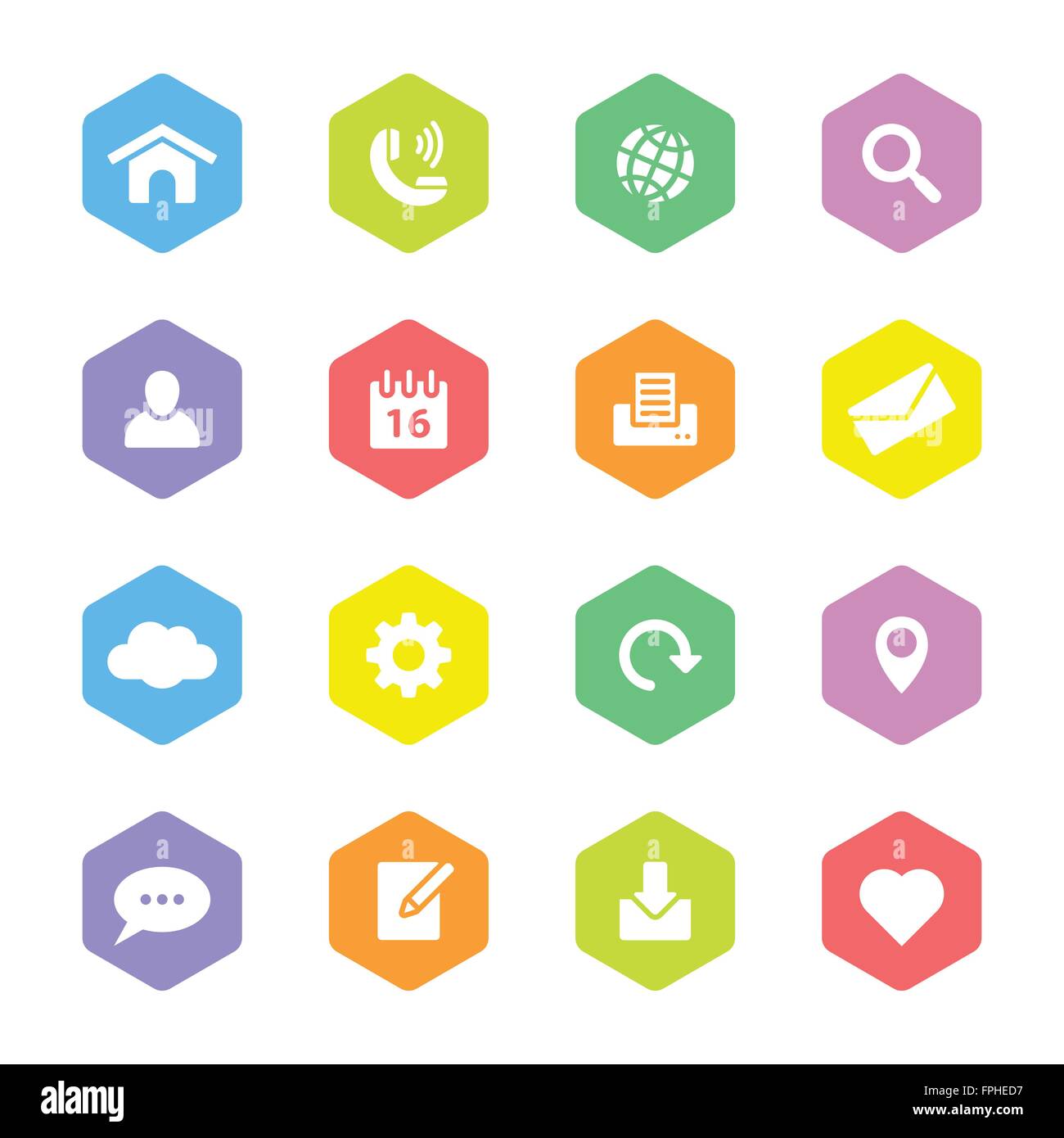 [EPS10] colorful flat web and technology icon set with hexagon for web, UI, infographic and ...
