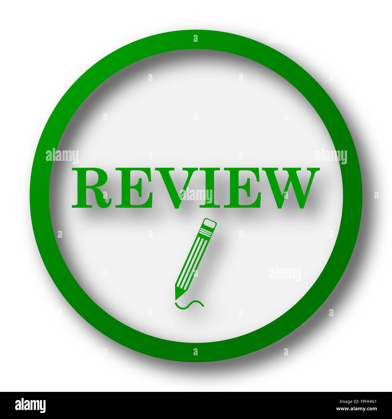 Review icon. Internet button on white background Stock Photo - Alamy