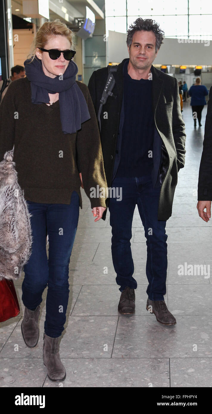 Mark Ruffalo and his wife Sunrise Coigney arrives at Heathrow Airport ...