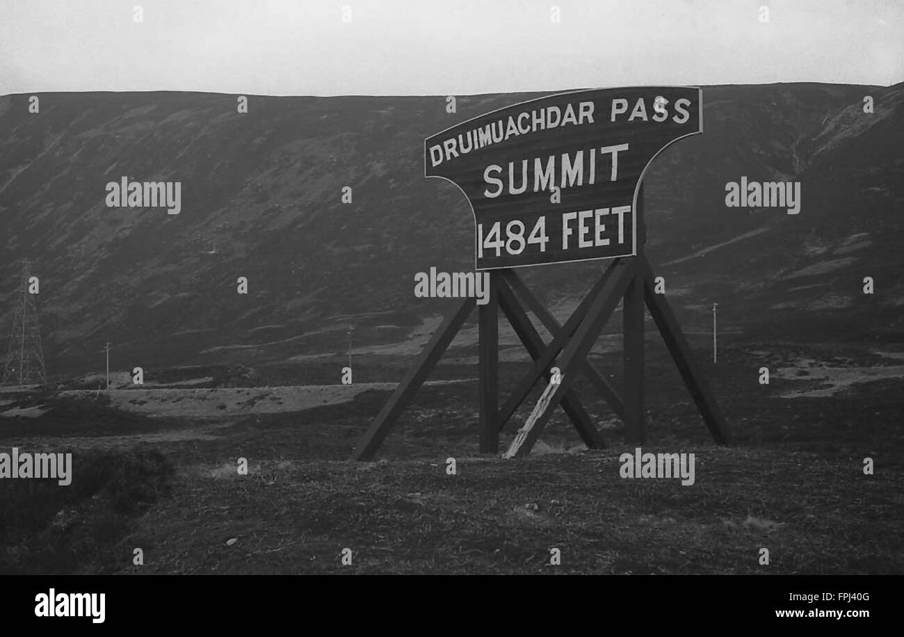 Drumochter (Druimuachdar) Pass summit board on the Highland Railway in ...