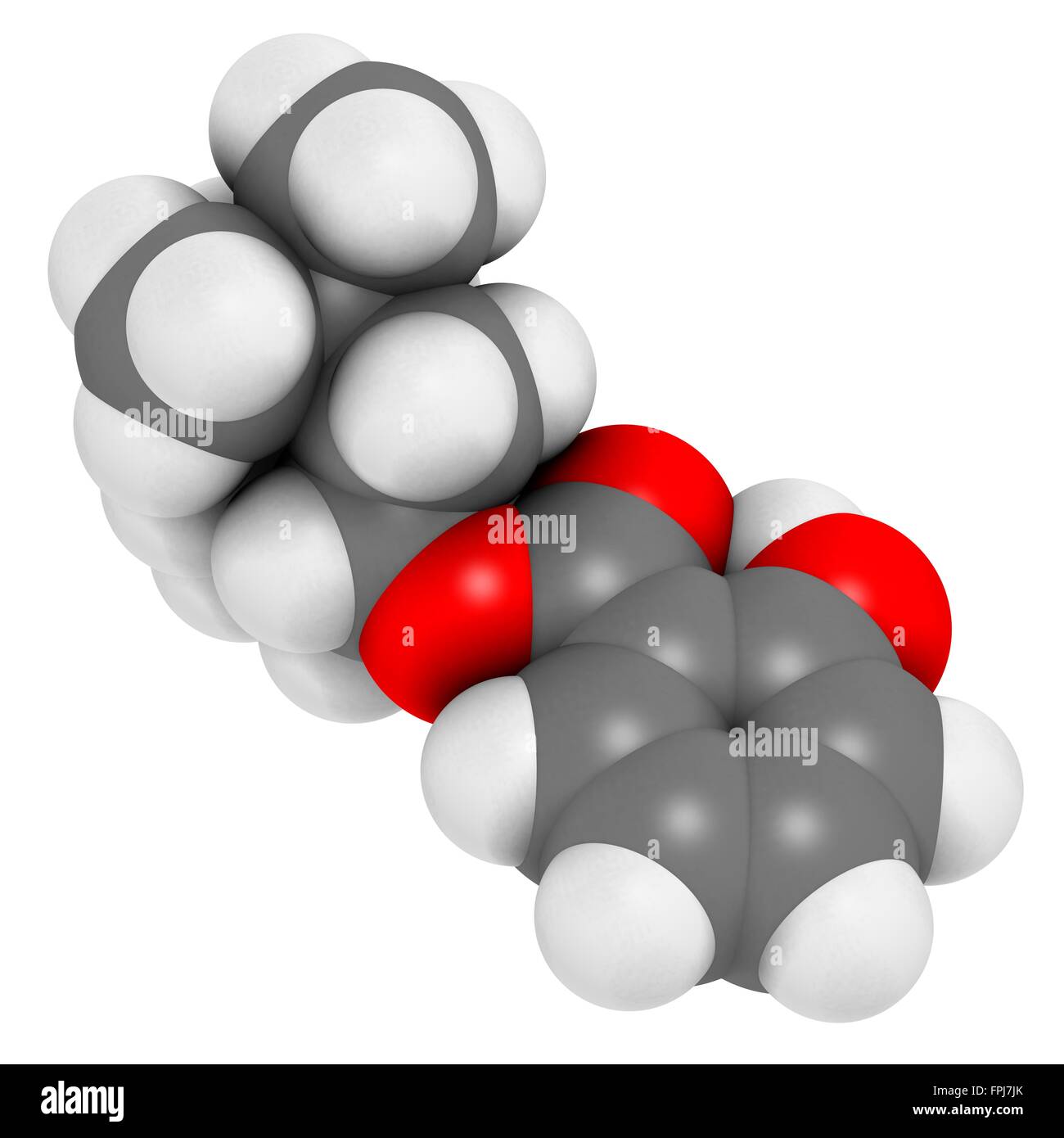 Homosalate sunscreen molecule (UV filter). Atoms are represented as ...