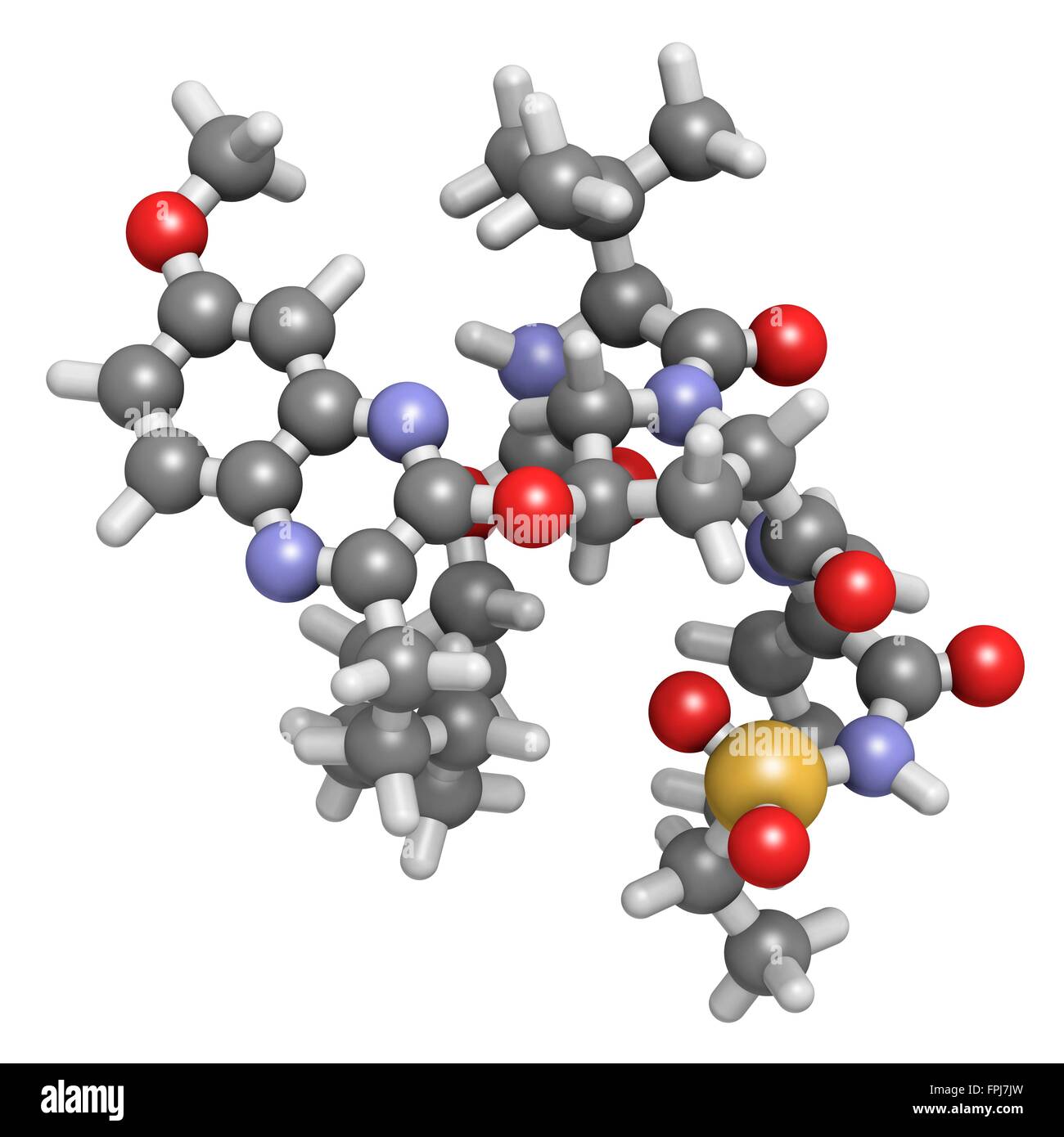 Grazoprevir hepatitis C virus drug molecule (protease inhibitor). Atoms ...