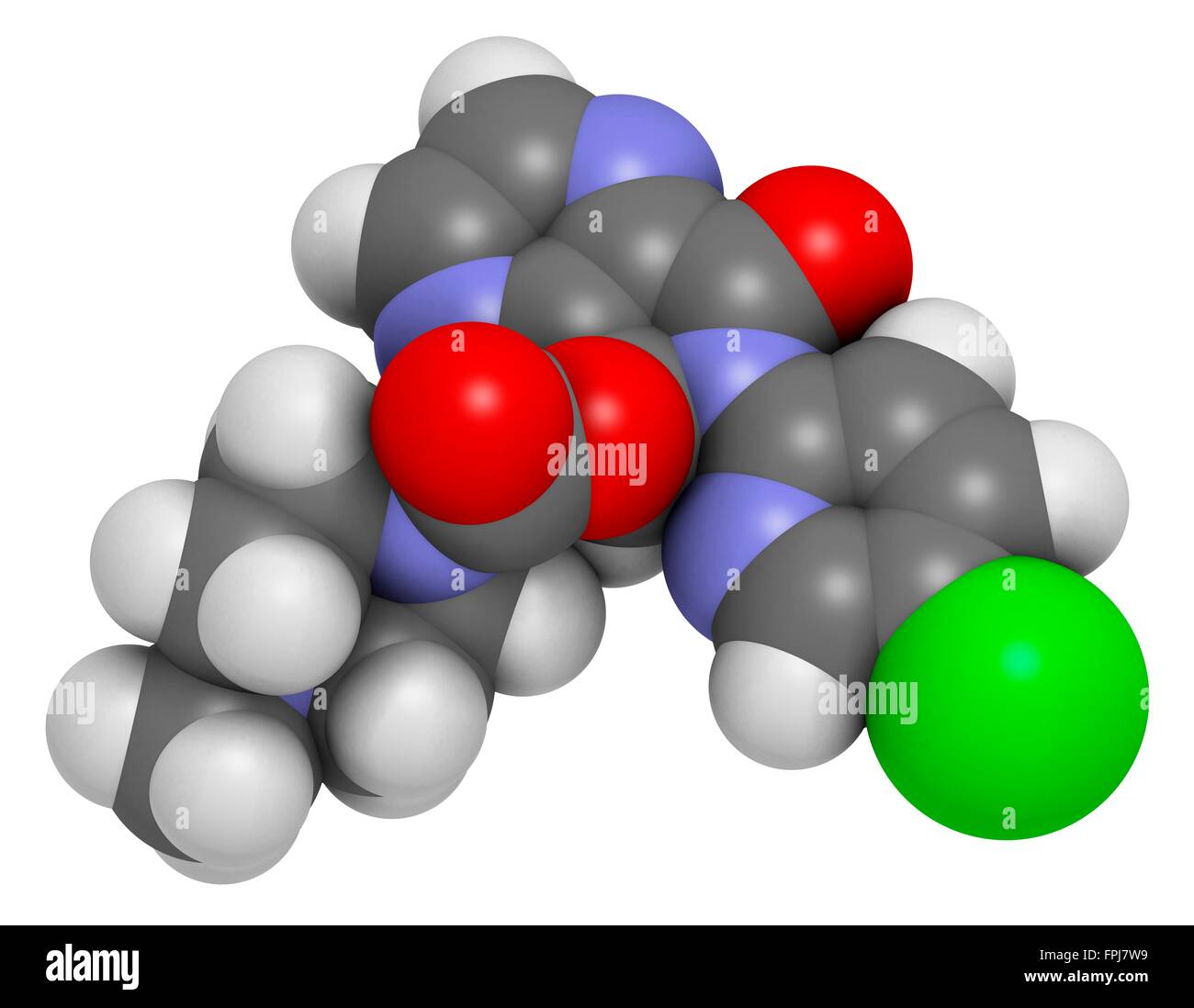 Eszopicl e hypnotic drug molecule (sleeping pill). Atoms are ...