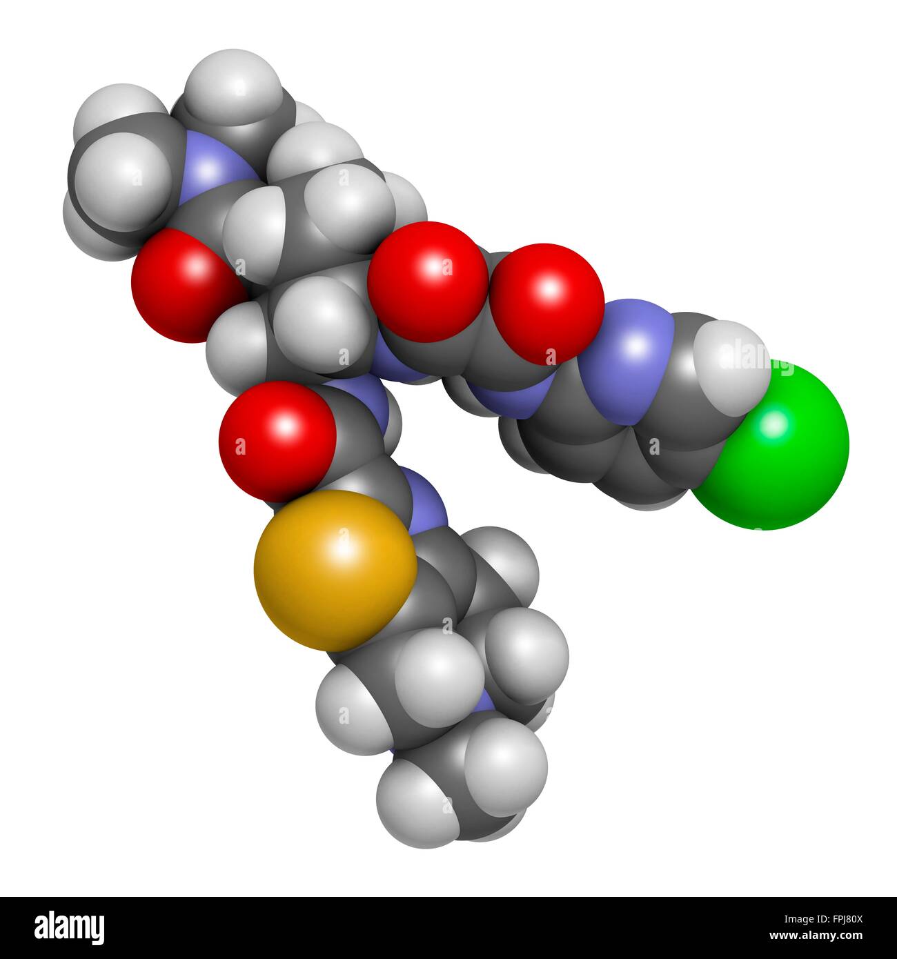 Edoxaban anticoagulant drug molecule (direct FXa inhibitor). Atoms are ...