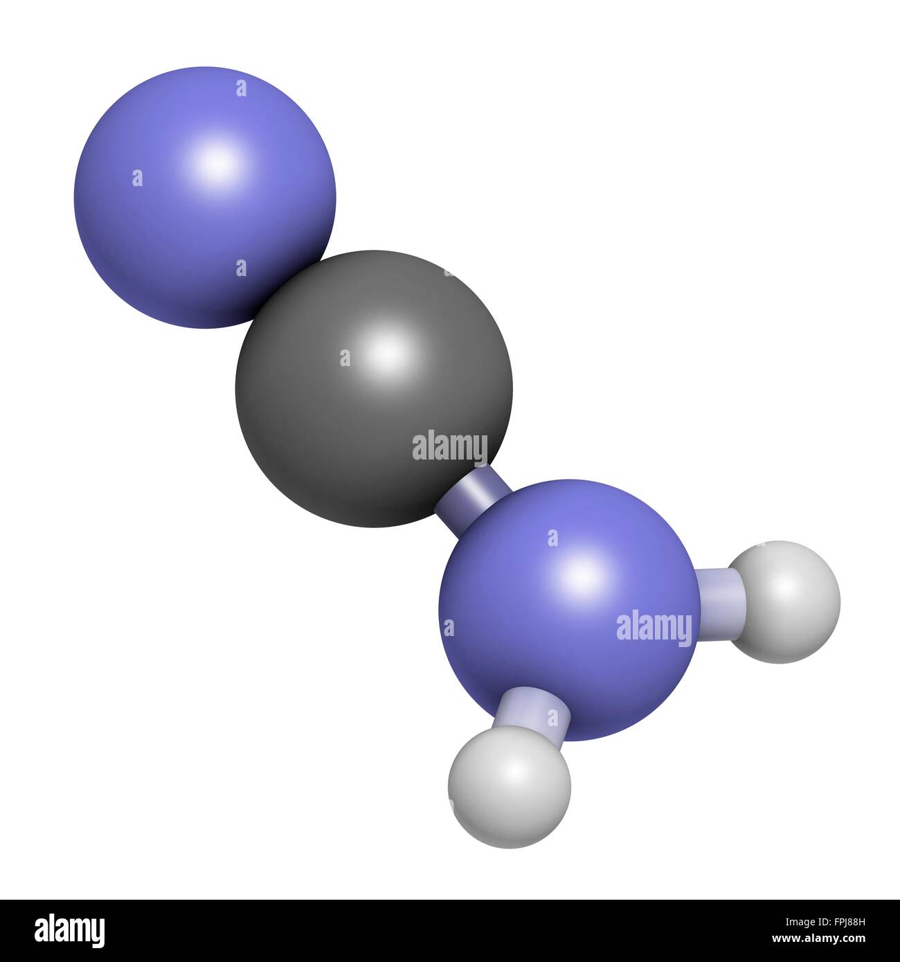Cyanamide molecule. Used in agriculture chemical synthesis. Atoms are ...