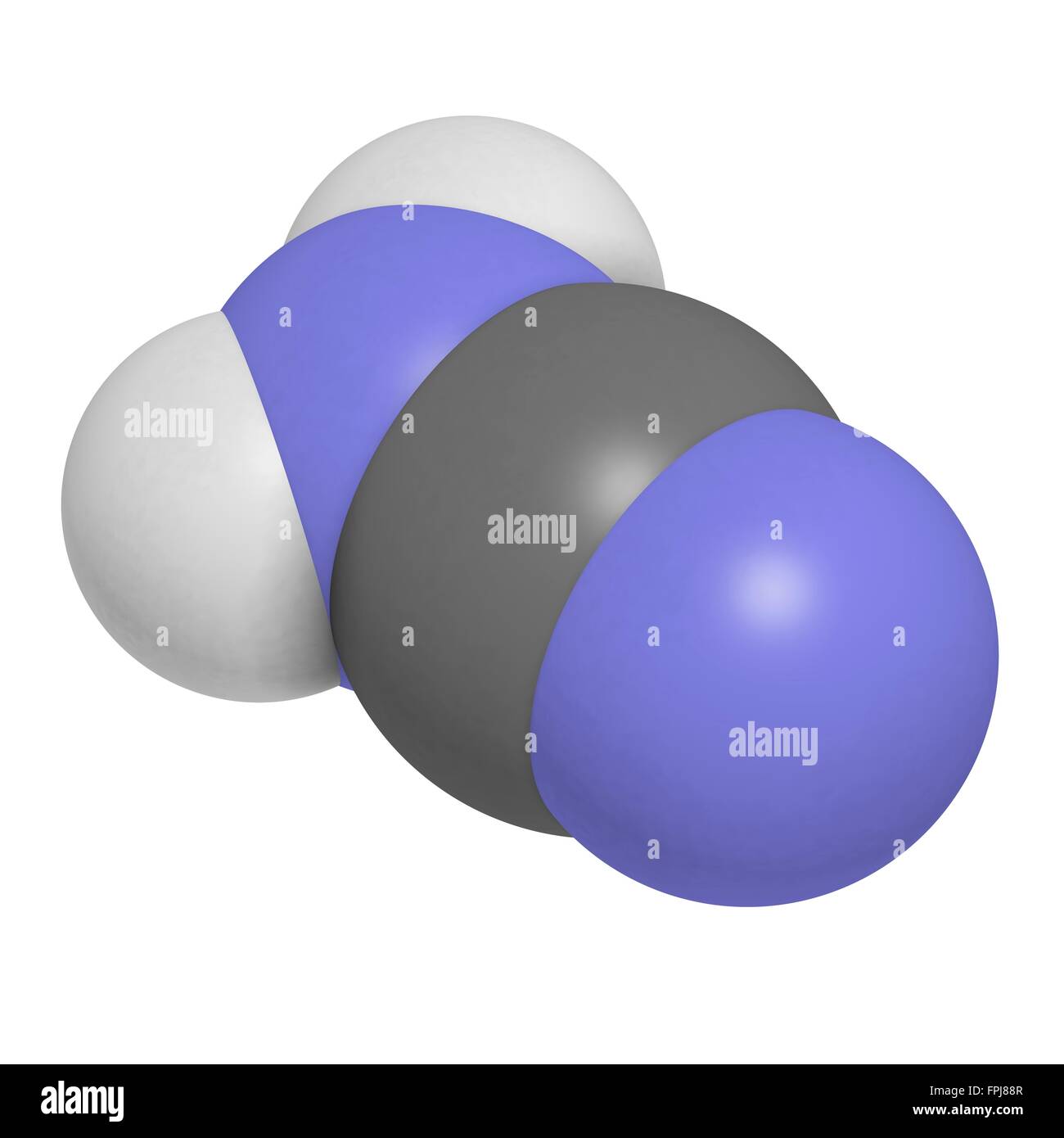 Cyanamide molecule. Used in agriculture chemical synthesis. Atoms are ...