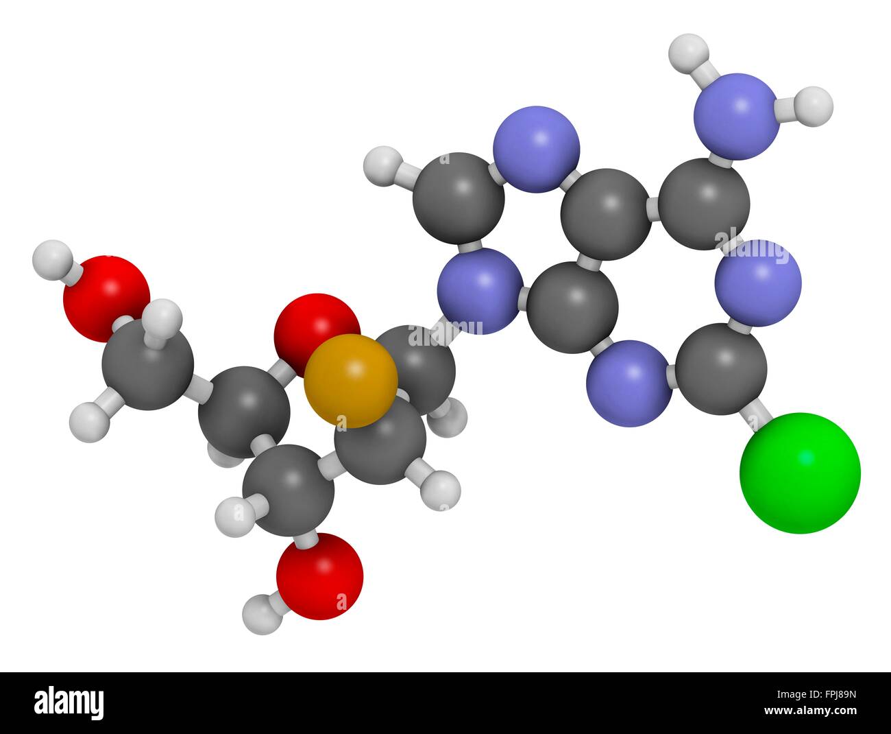 Clofarabine cancer drug molecule (purine nucleoside antimetabolite ...