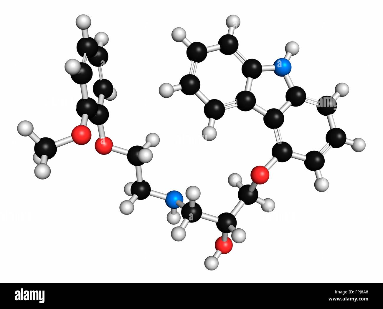 Carvedilol c gestive heart failure drug molecule. Atoms are represented ...