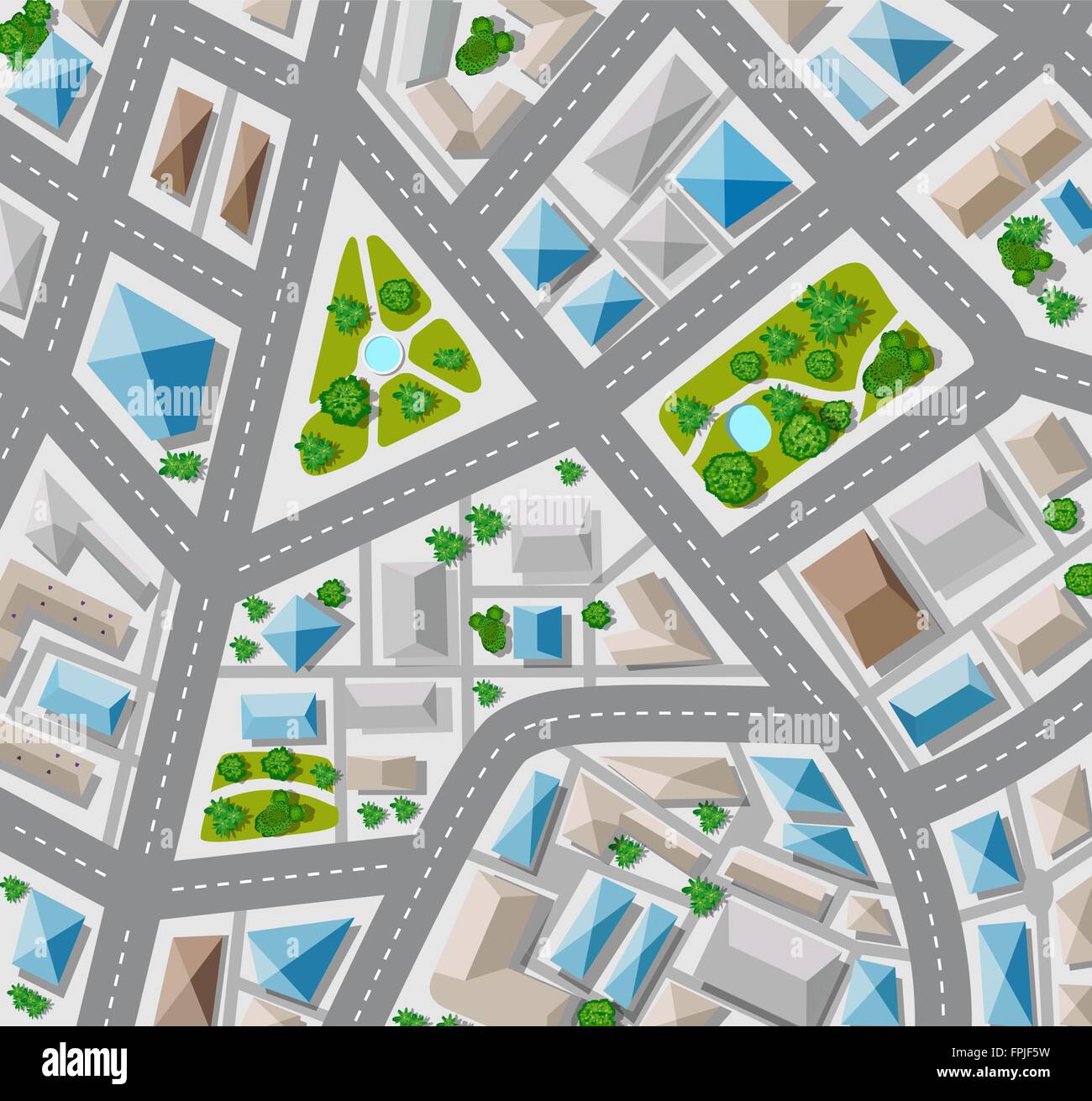 Plan top view for the big city with streets, roofs, cars Stock Vector ...