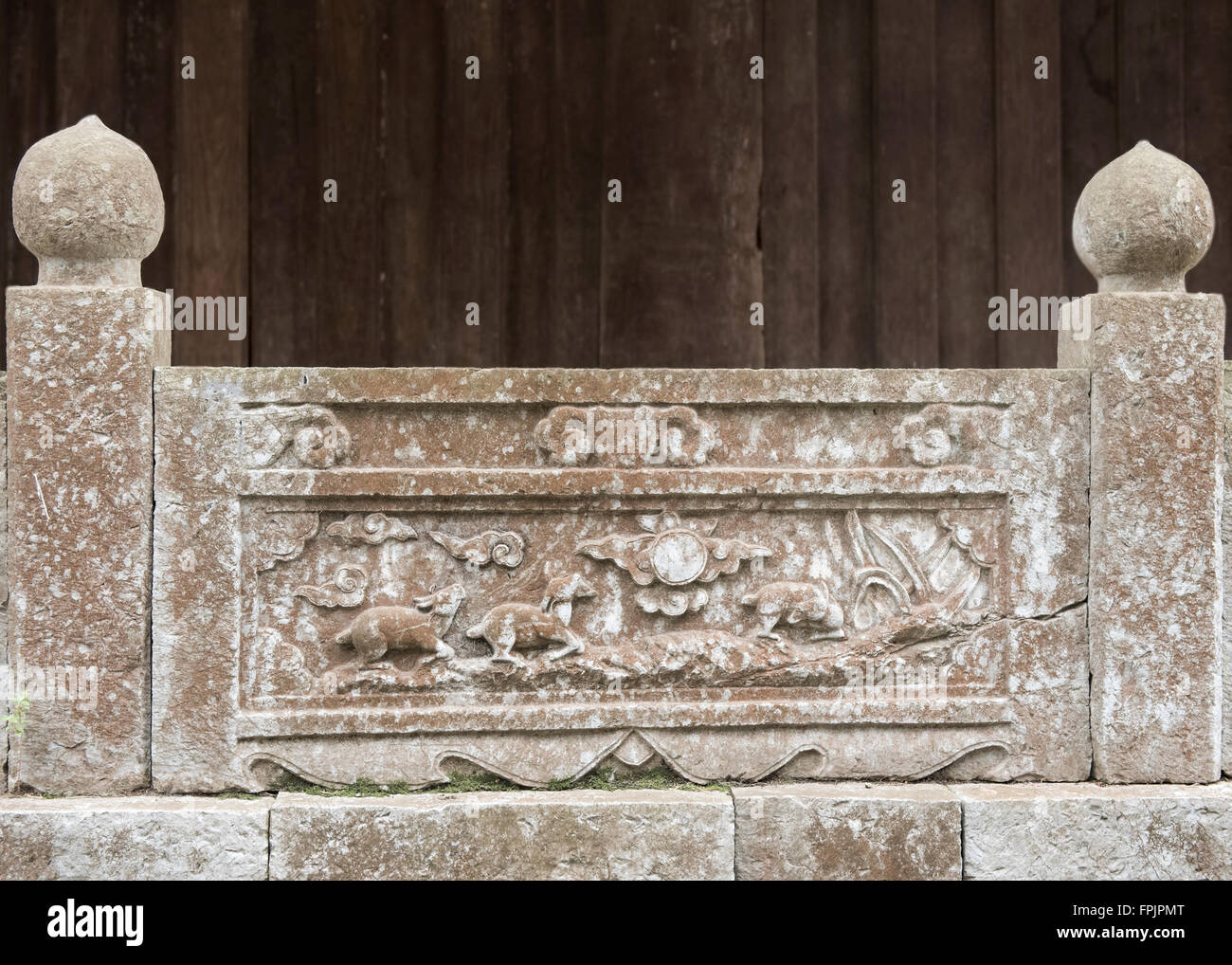 Detail of bas reliefs with designs from nature from the But Thap Pagoda ...