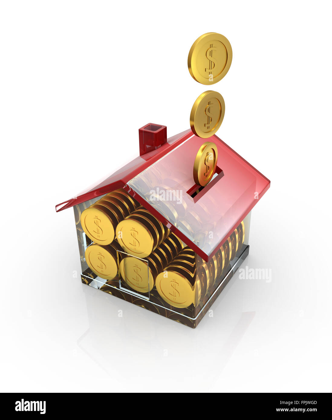 Money box and golden coin Stock Photo - Alamy