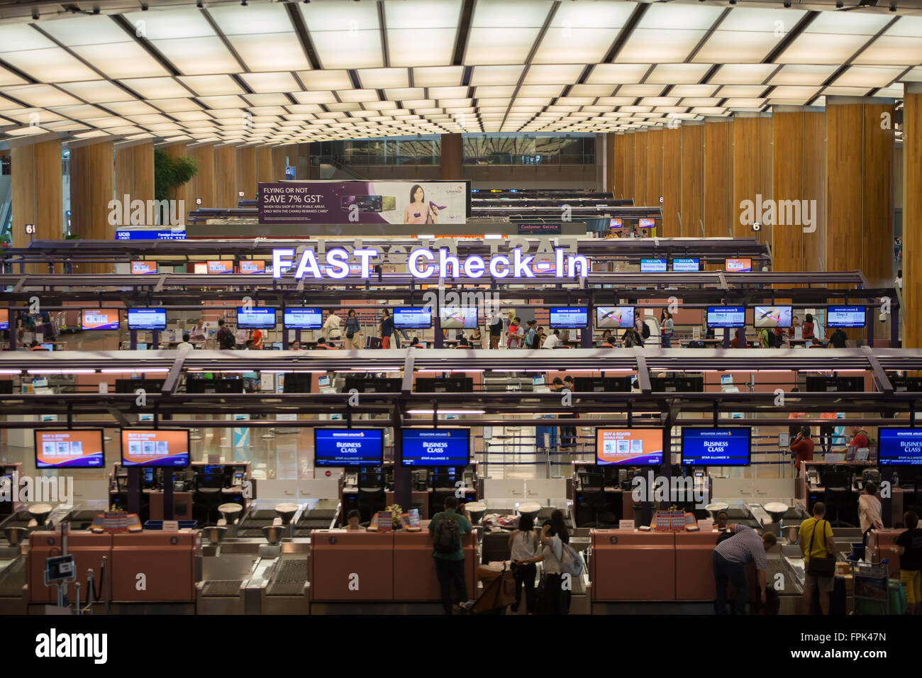 A nostalgic scene of fast check-in counters in layers and rows at ...