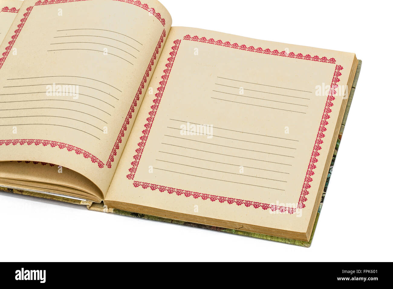 Open old notebook, isolated on white background Stock Photo - Alamy