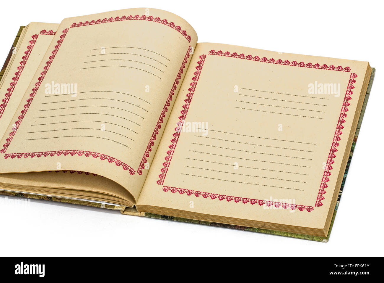 Open old notebook, isolated on white background Stock Photo - Alamy