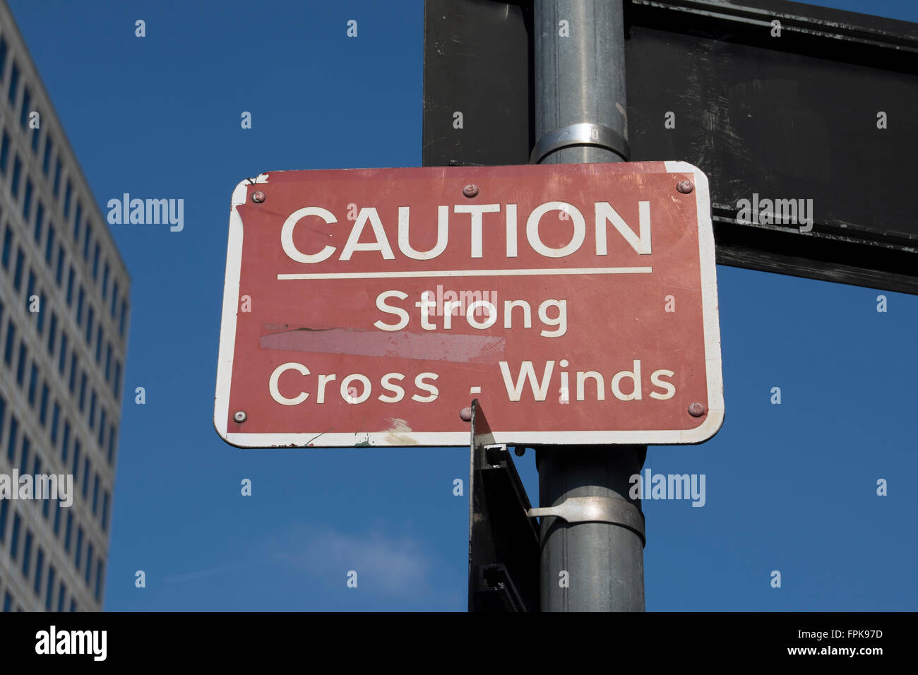 caution strong cross-winds road sign in new malden, surrey, england ...