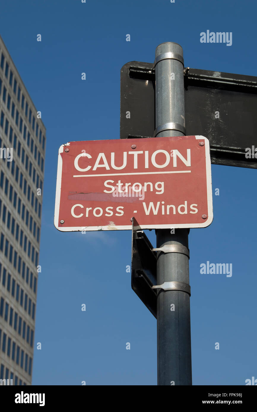 caution strong cross-winds road sign in new malden, surrey, england ...
