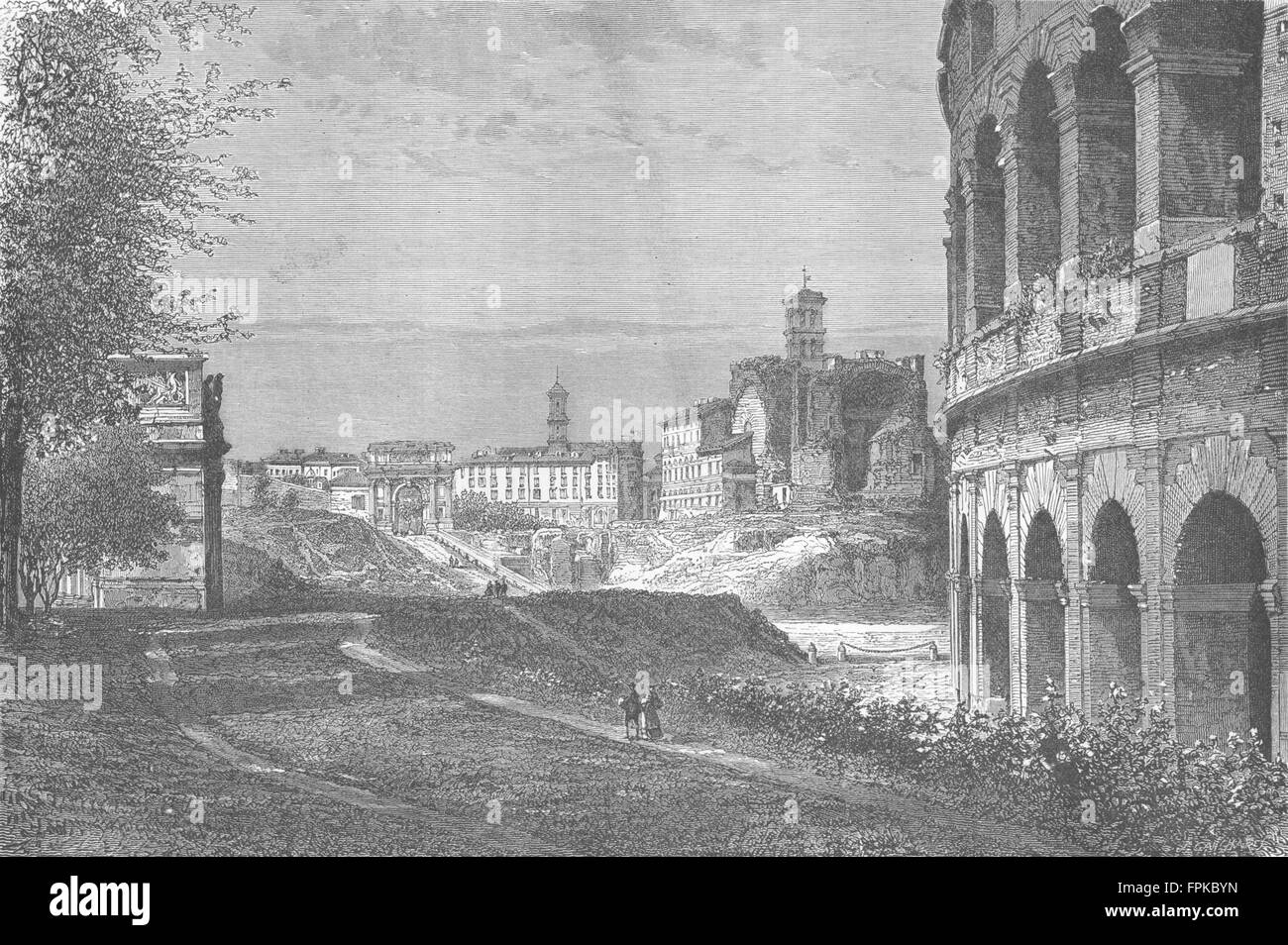ROME: 1st visit to: Entry forum, looking North, antique print 1880 ...