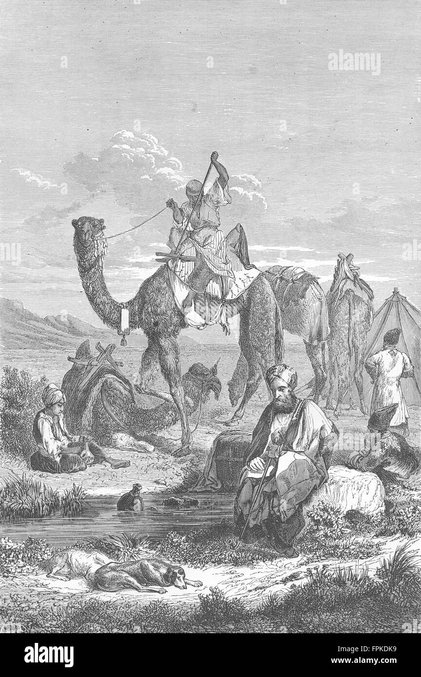 SYRIA: Bashan: Caravan reposing, Hauran, antique print 1880 Stock Photo ...