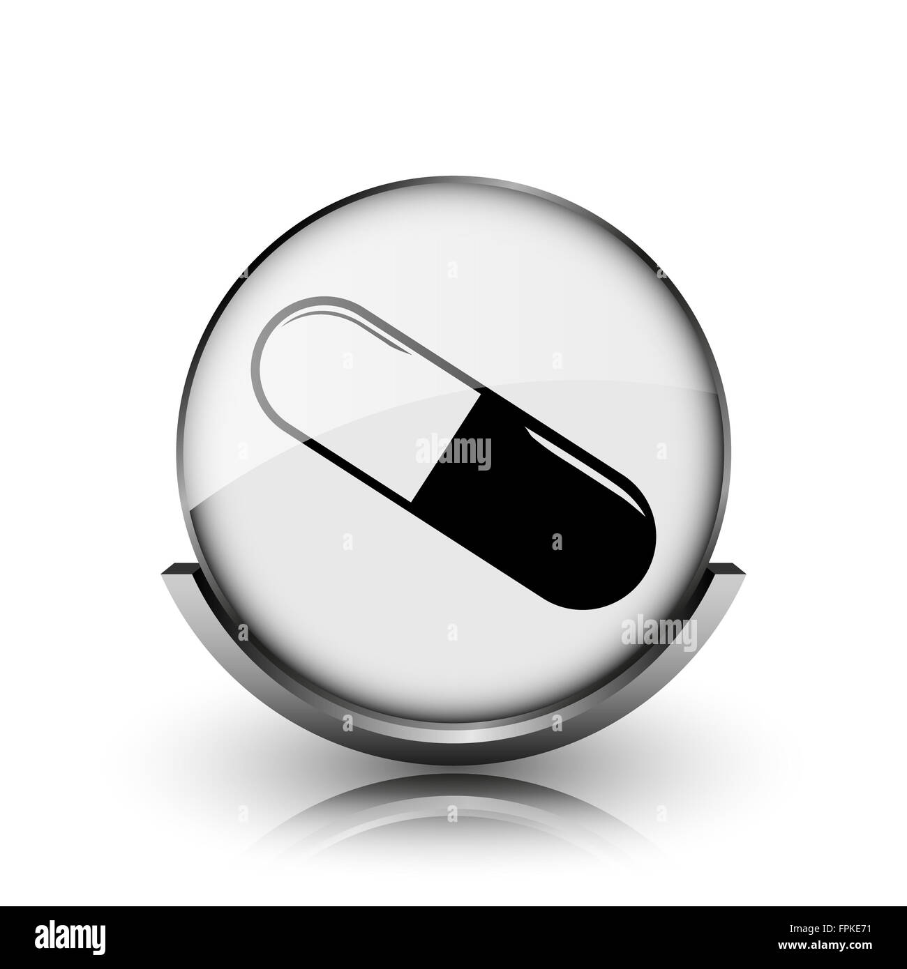 Pill icon. Shiny glossy internet button on white background Stock Photo ...
