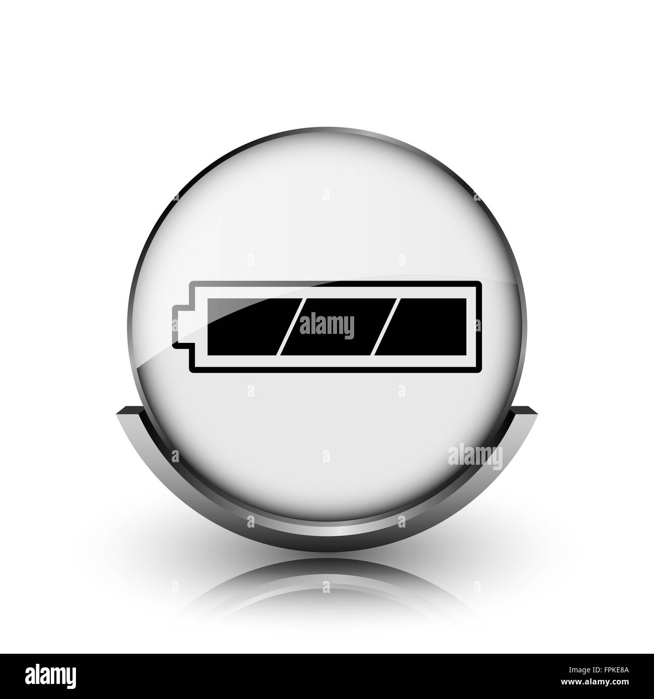 Fully charged battery icon. Shiny glossy internet button on white ...
