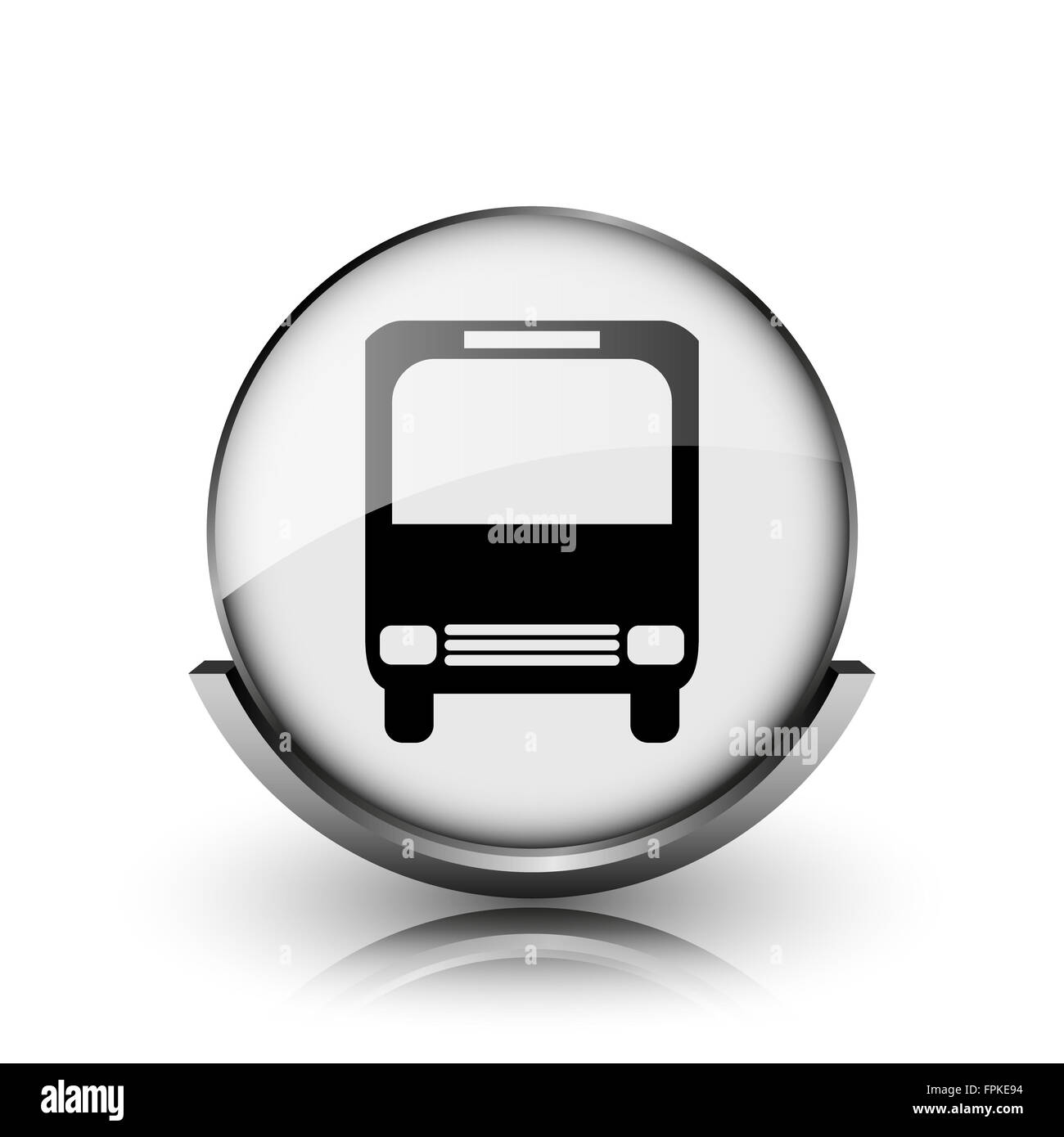 Bus icon. Shiny glossy internet button on white background Stock Photo ...