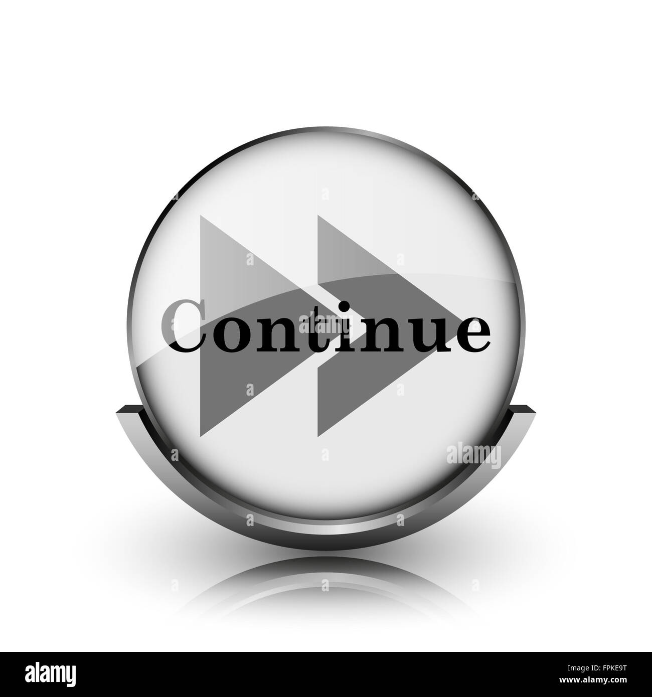 Continue icon. Shiny glossy internet button on white background Stock ...