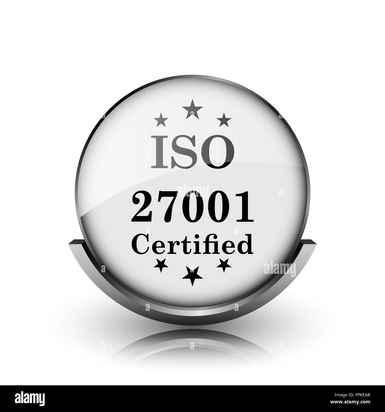ISO 27001 icon. Shiny glossy internet button on white background Stock ...