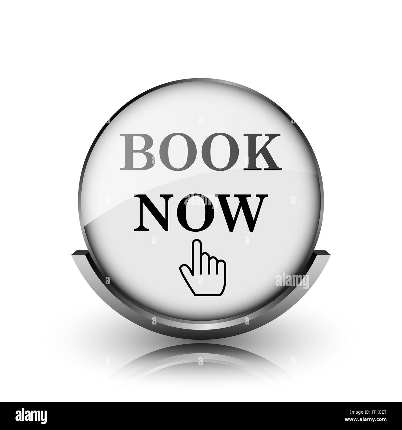 Book now icon. Shiny glossy internet button on white background Stock ...