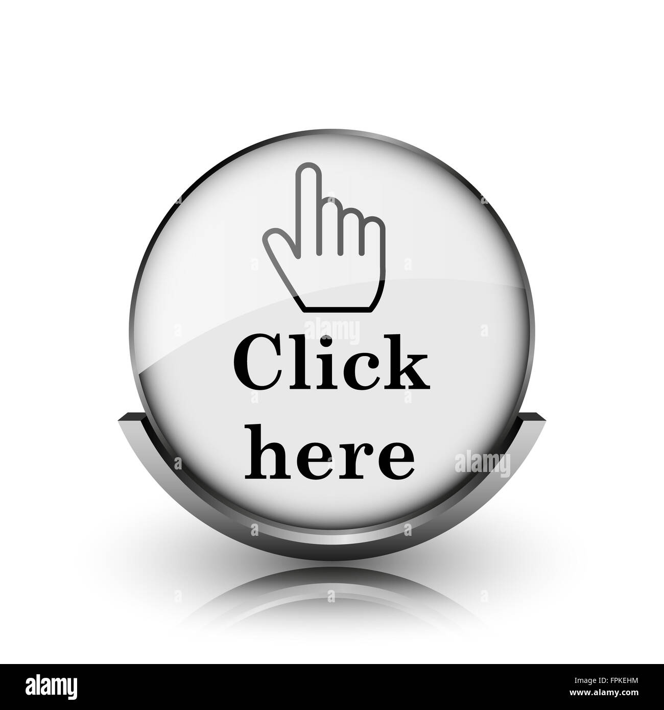 Click here icon. Shiny glossy internet button on white background Stock ...