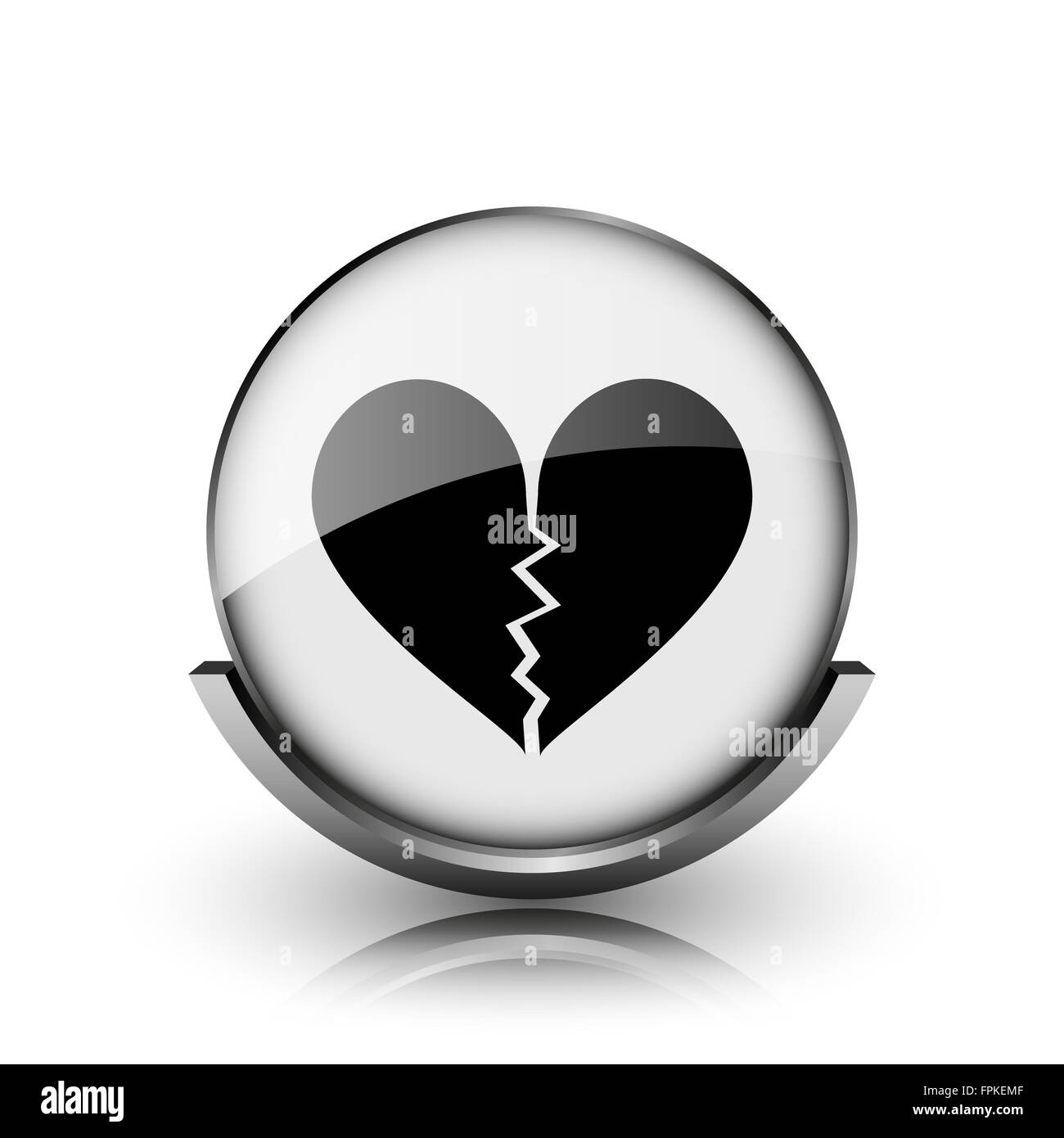 Broken heart icon. Shiny glossy internet button on white background ...