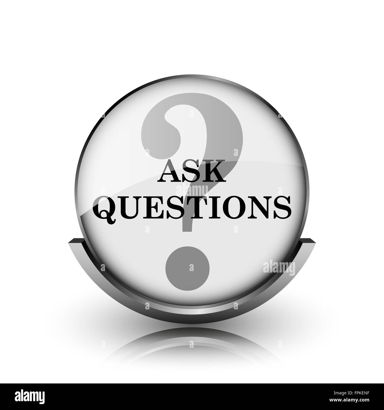Ask questions icon. Shiny glossy internet button on white background ...