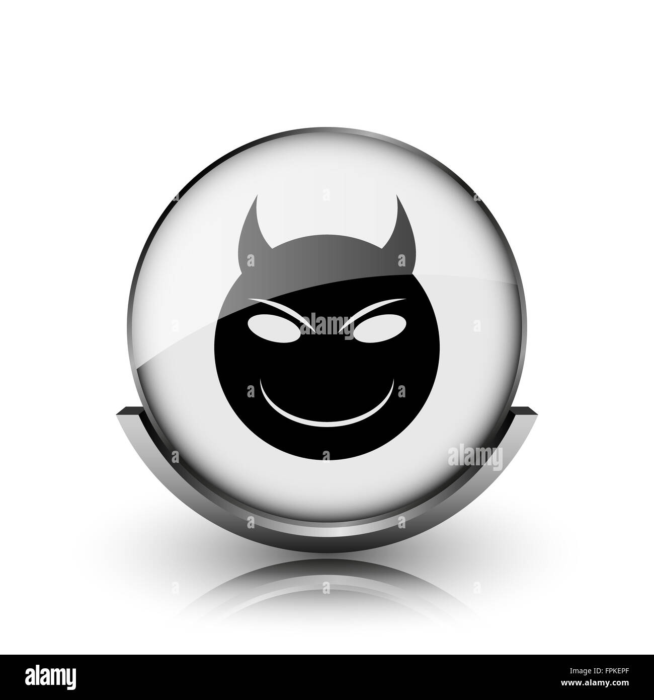 Evil icon. Shiny glossy internet button on white background Stock Photo ...