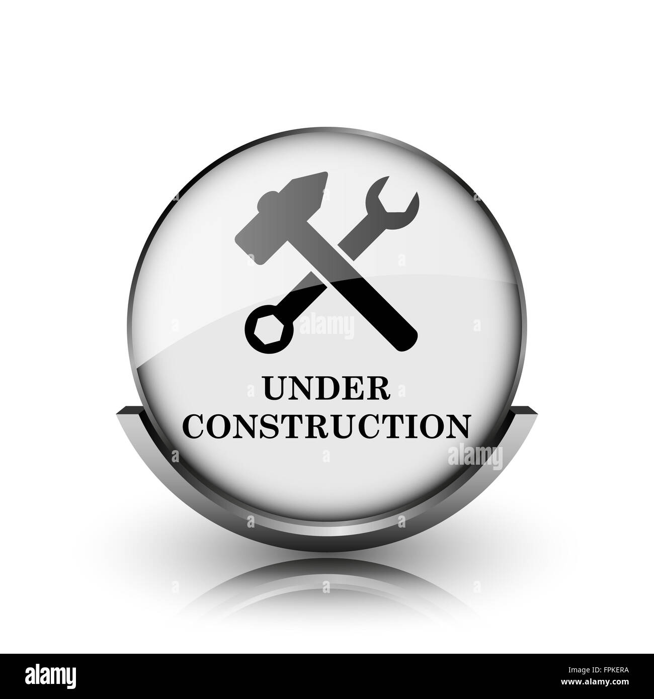 Under construction icon. Shiny glossy internet button on white ...