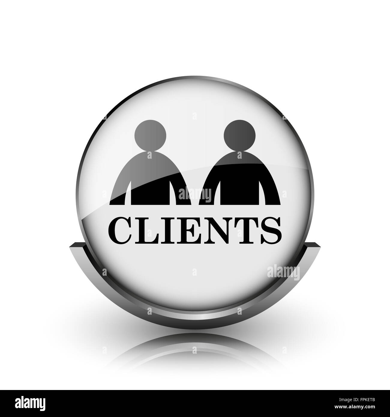 Clients icon. Shiny glossy internet button on white background Stock ...