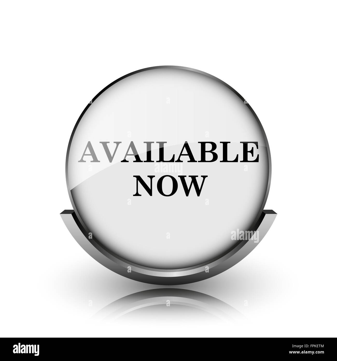 Available now icon. Shiny glossy internet button on white background ...