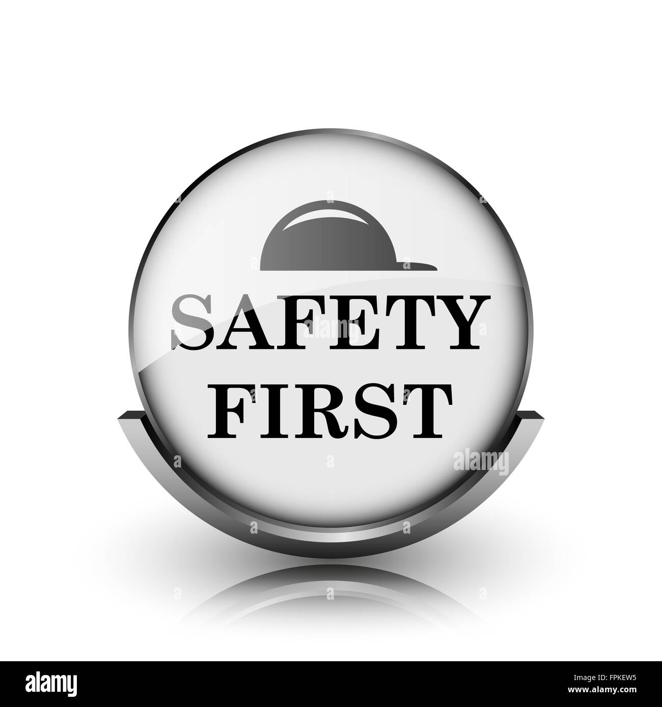 Safety first icon. Shiny glossy internet button on white background ...