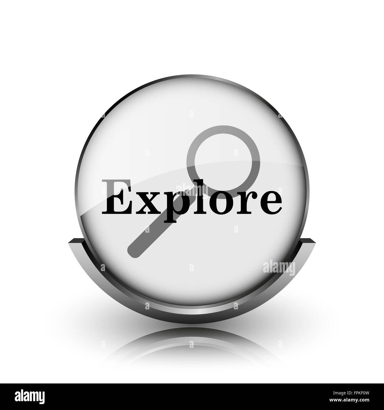 Explore icon. Shiny glossy internet button on white background Stock ...