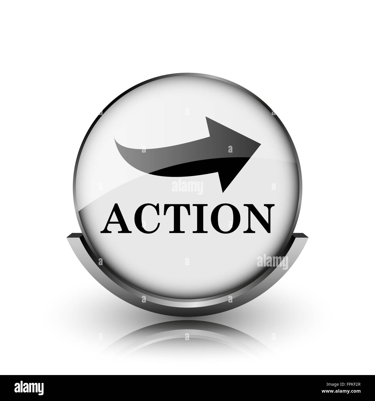 Action icon. Shiny glossy internet button on white background Stock ...