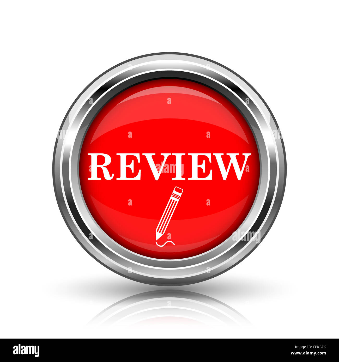 Review icon. Shiny glossy internet button on white background Stock ...