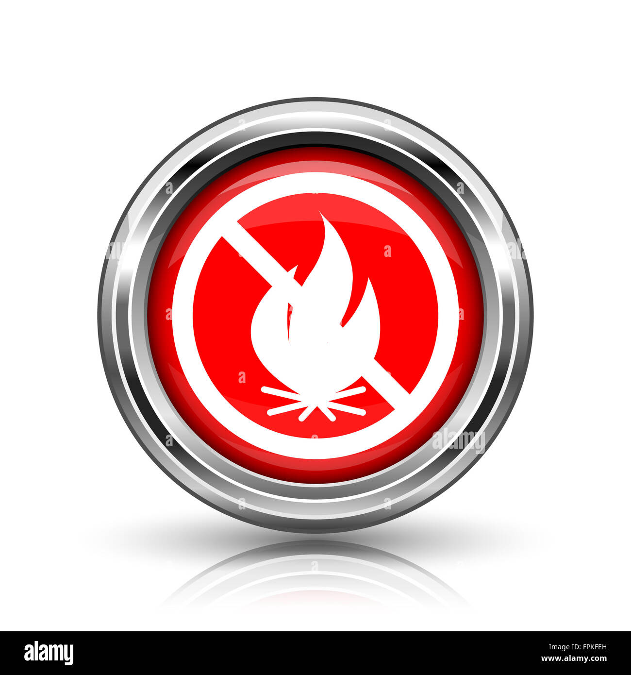 Fire forbidden icon. Shiny glossy internet button on white background ...