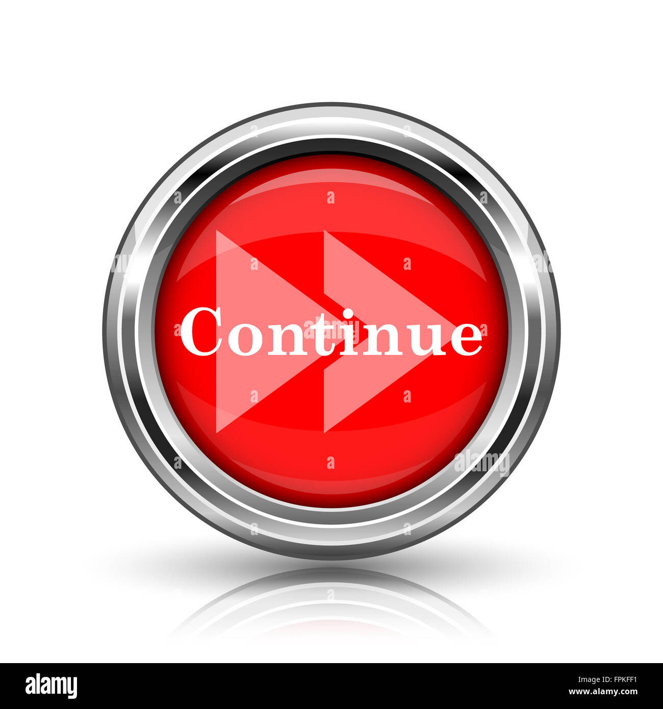 Continue icon. Shiny glossy internet button on white background Stock ...