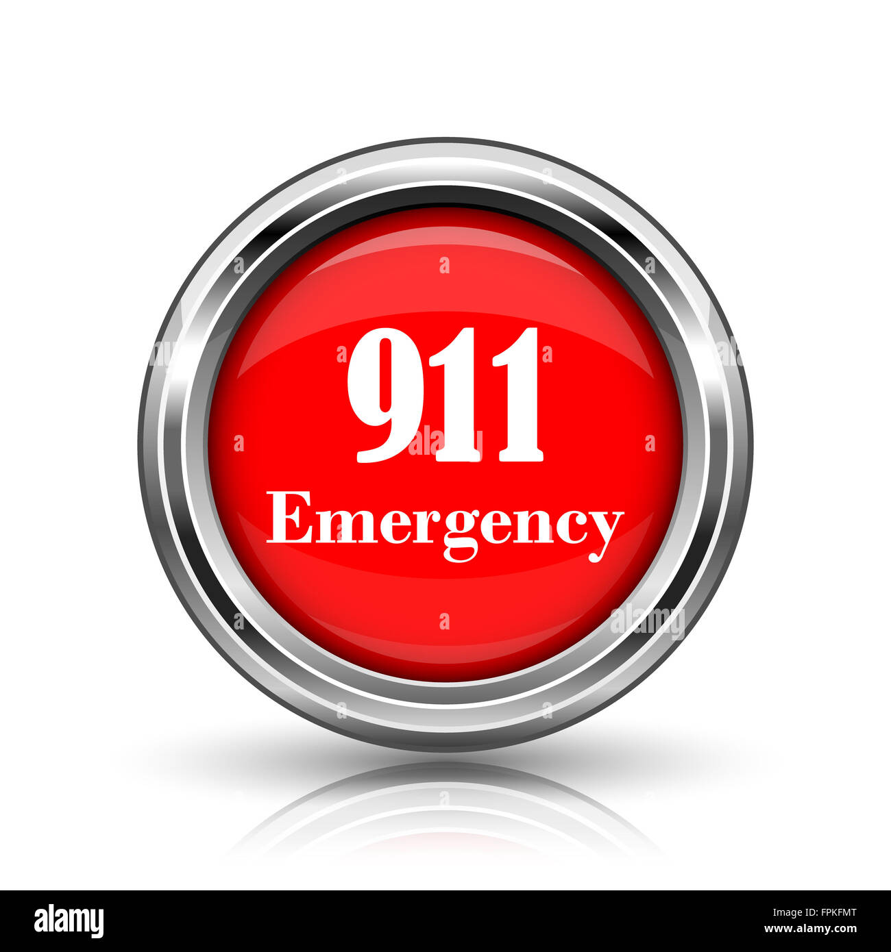 911 Emergency icon. Shiny glossy internet button on white background ...