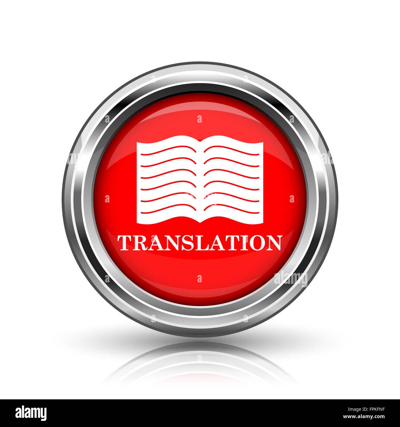 Translation book icon. Shiny glossy internet button on white background ...