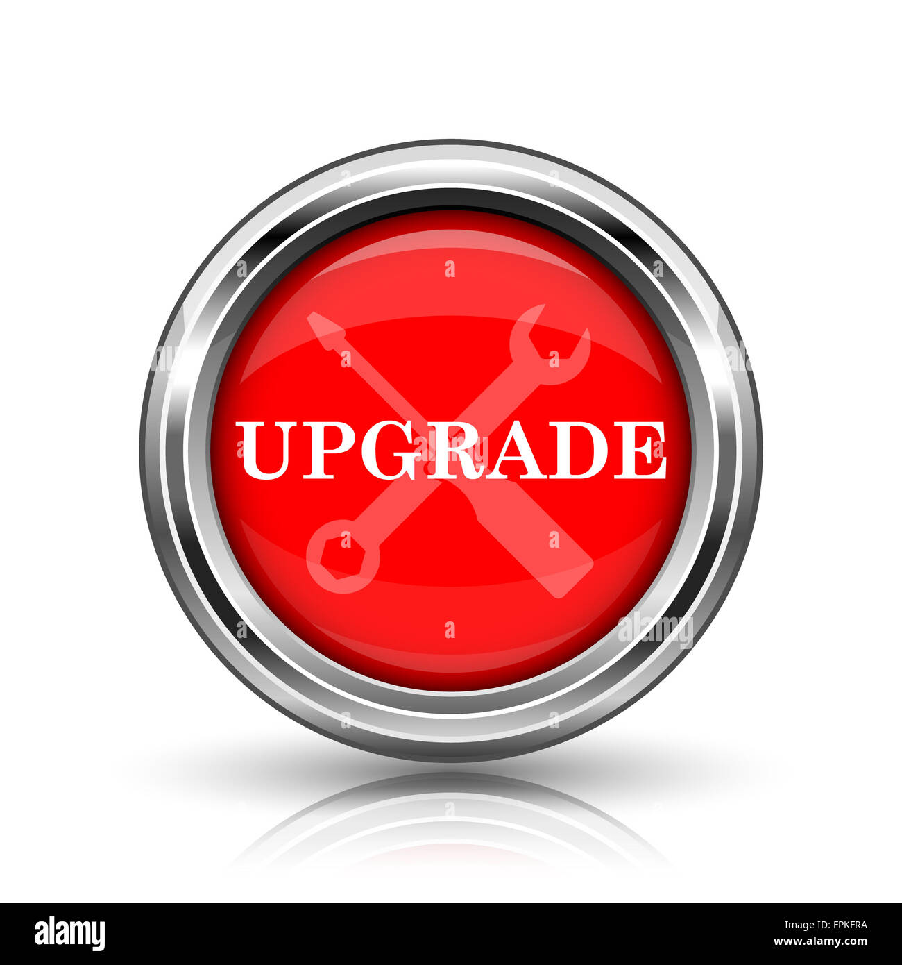 Upgrade icon. Shiny glossy internet button on white background Stock ...