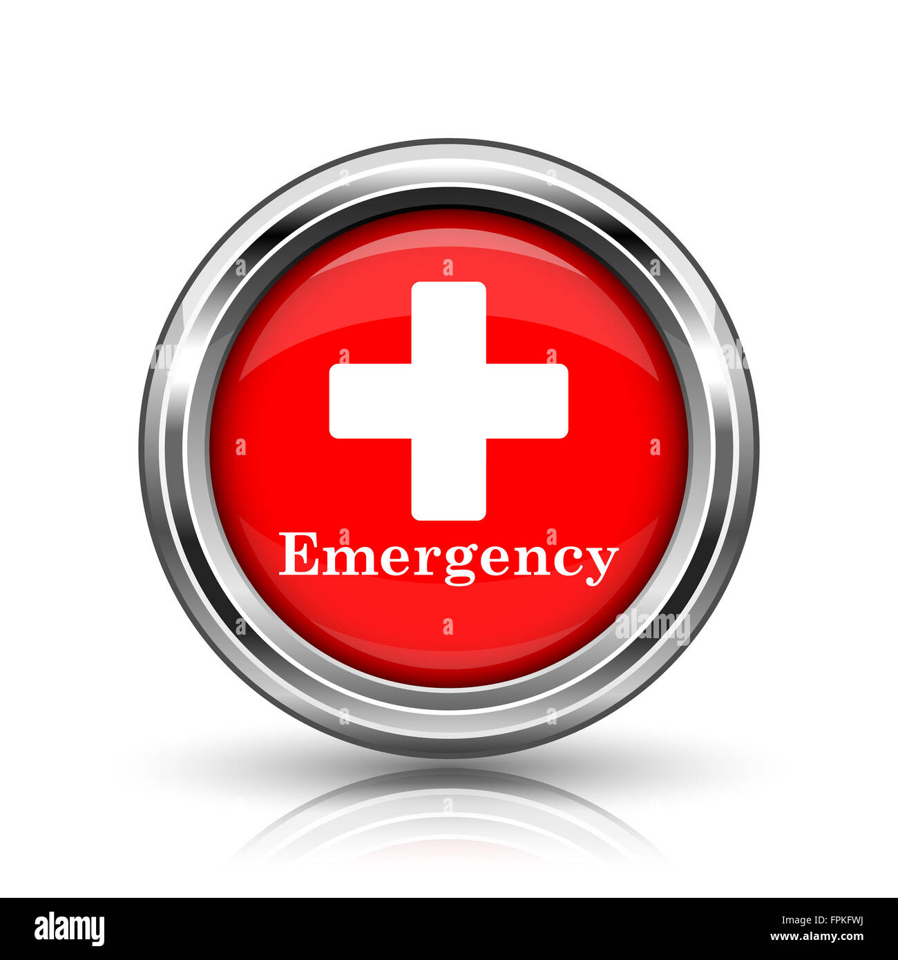 Emergency icon. Shiny glossy internet button on white background Stock ...